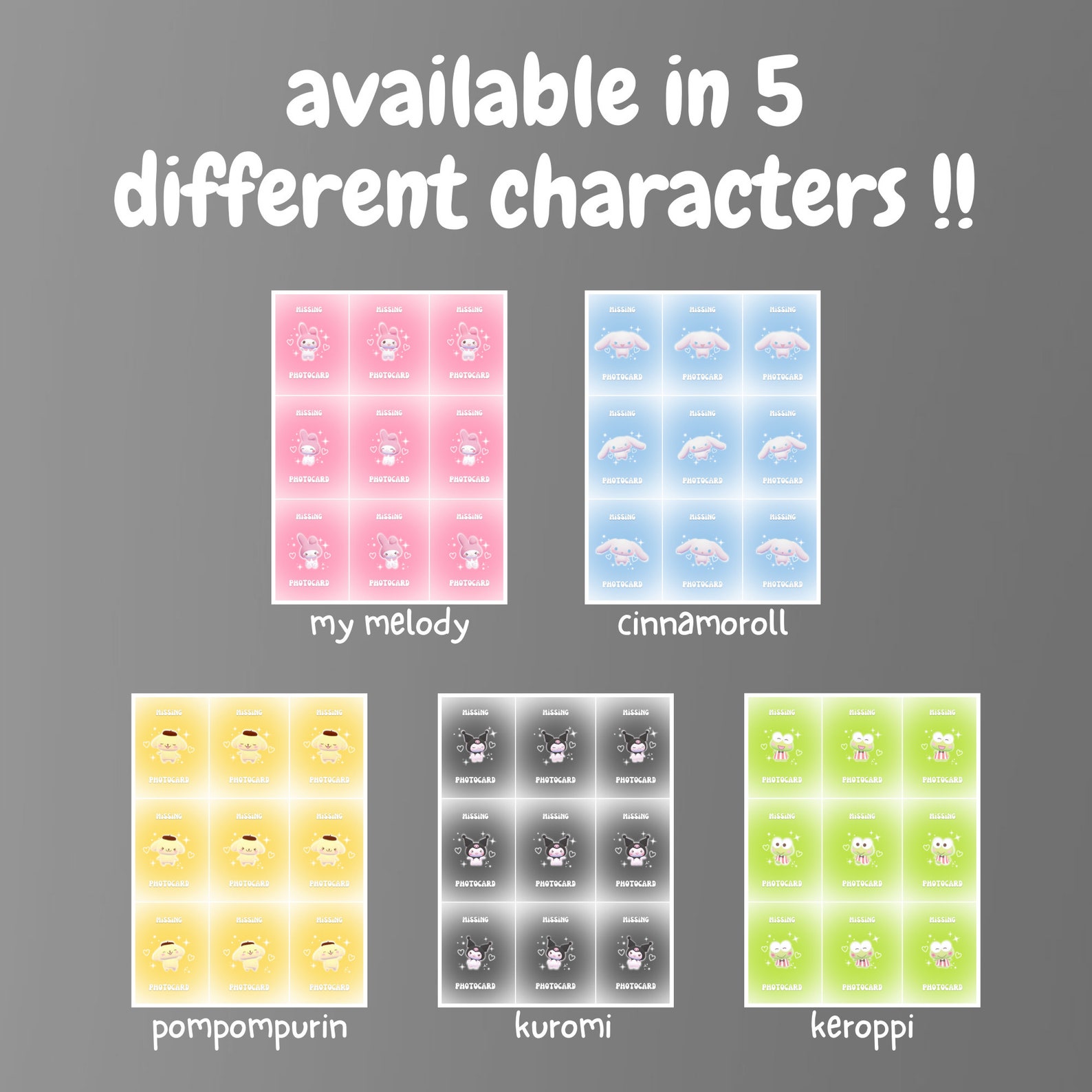 Kpop Photocard Binder Filler: Kawaii Character Black Pack [digital ...