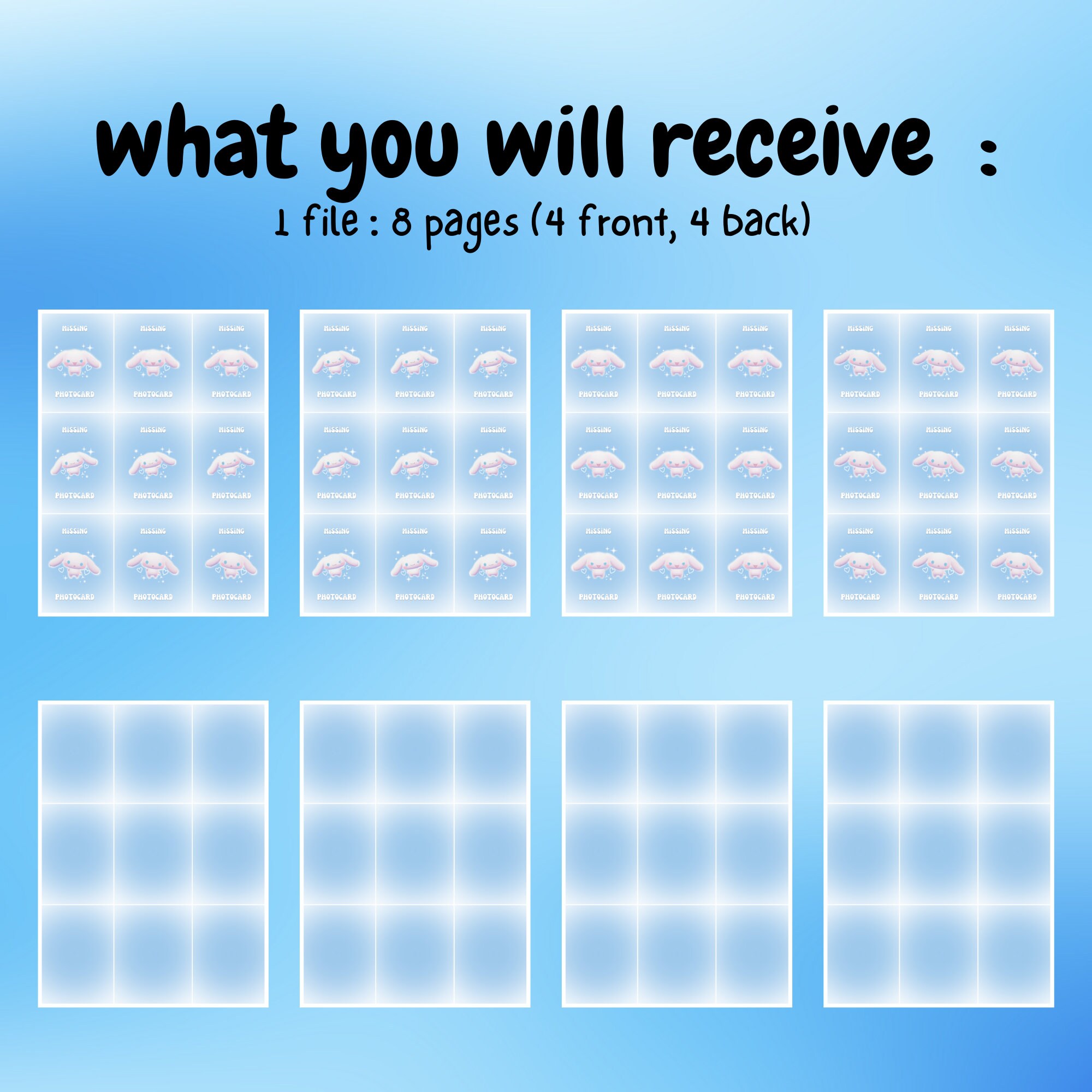 Kpop Photocard Binder Filler : Kawaii Character Blue Pack digital ...