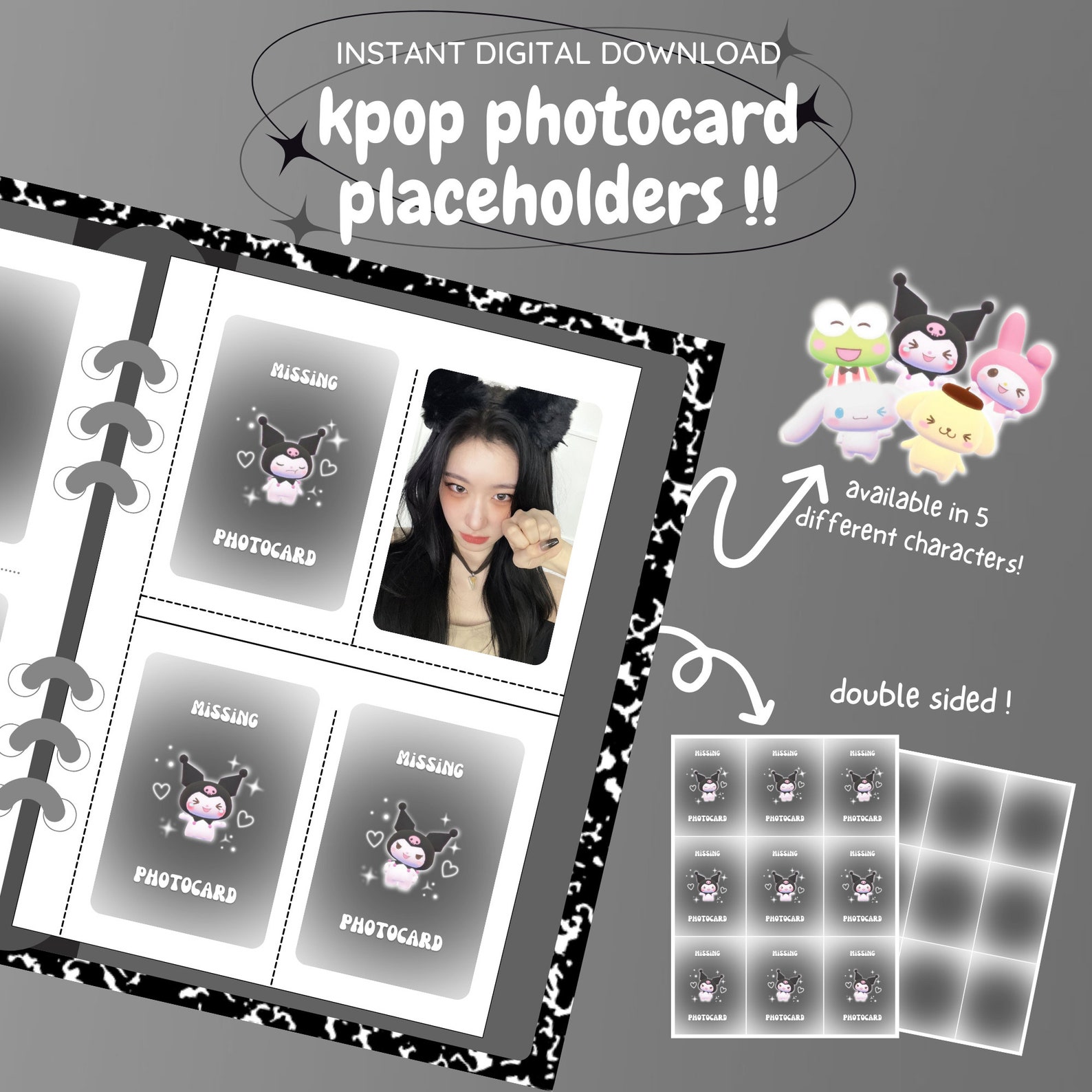 Kpop Photocard Binder Filler : Kawaii Character Black Pack! [digital ...
