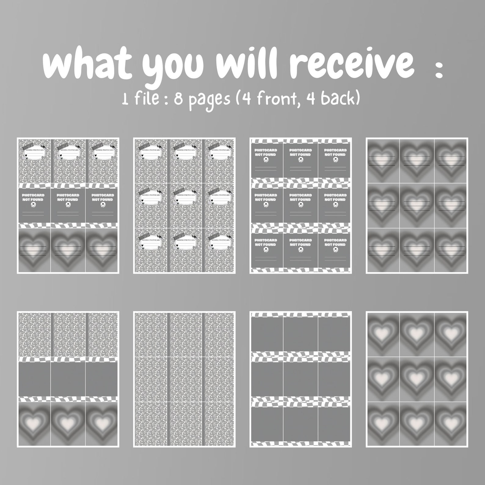Kpop Photocard Binder Filler: Grey Pack [digital Download/printable ...