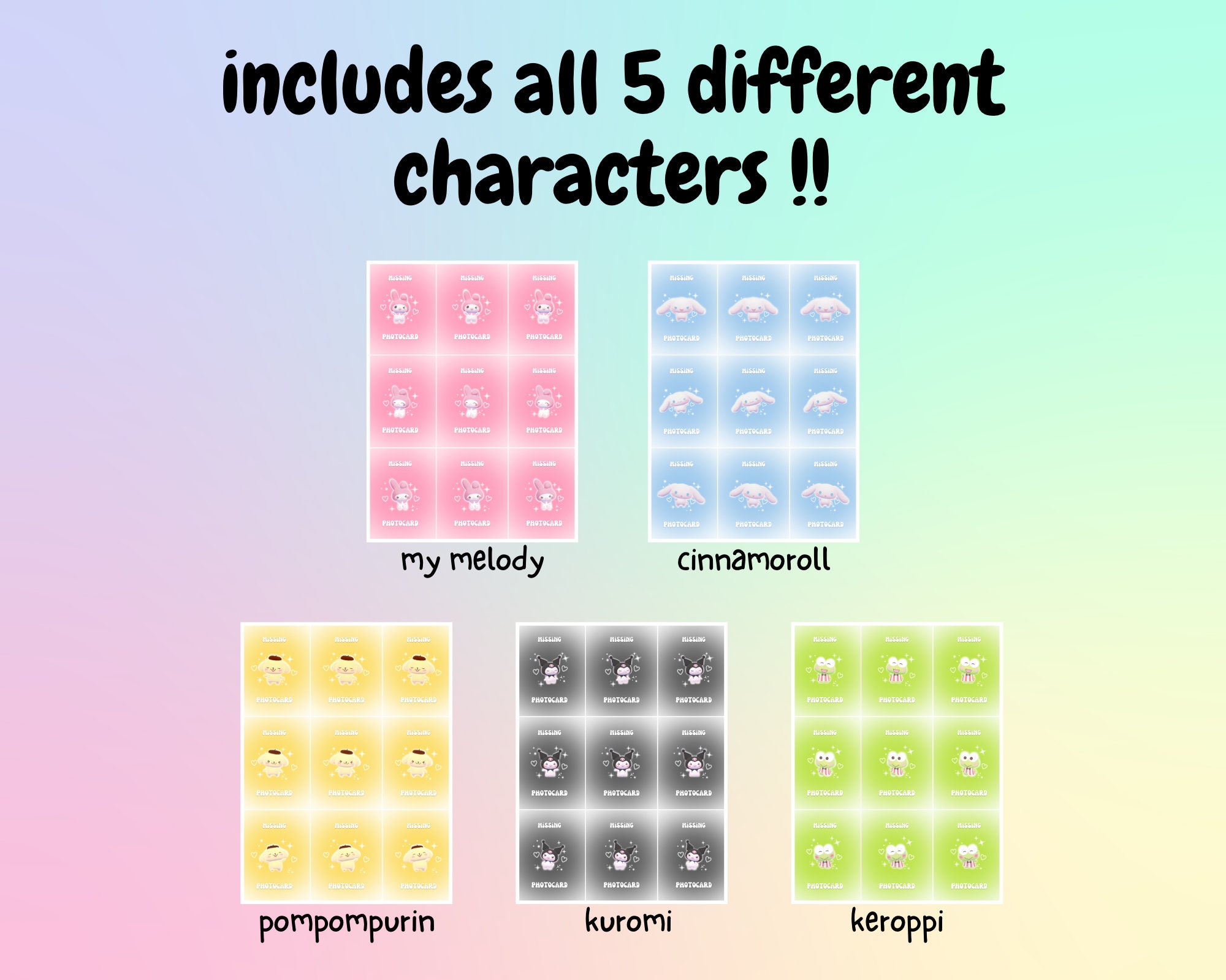 Kpop Photocard Binder Filler : Kawaii Character SET ! [digital Download ...
