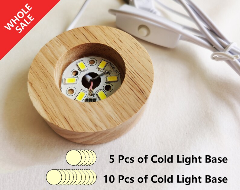 5/10 Pcs Cold Light Round Shape Wooden Led USB Light Base, for Crystal ...