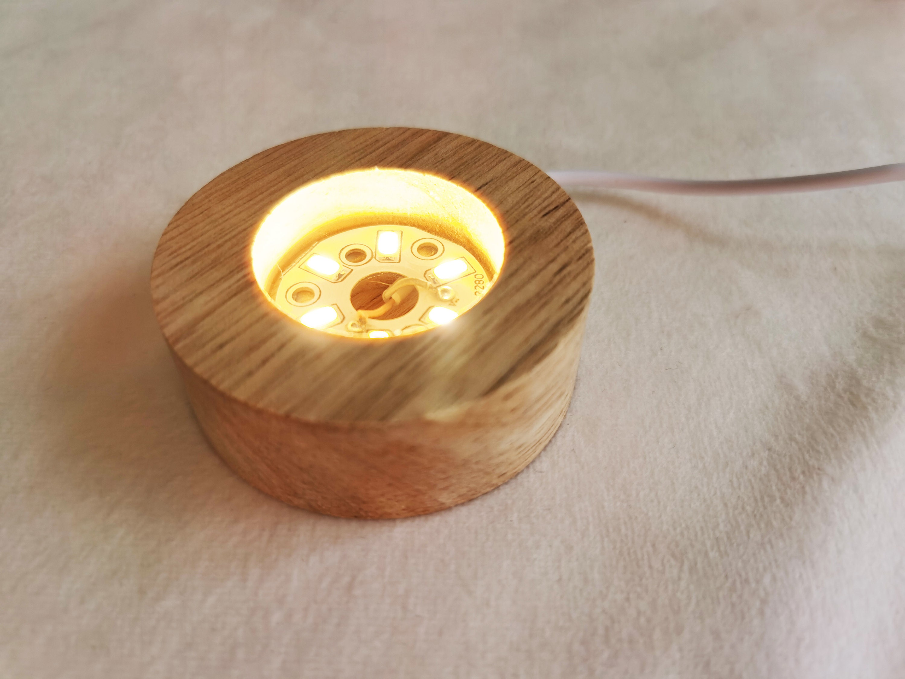 Warm Light Round Shape Wooden Led USB Light Base for Crystal - Etsy