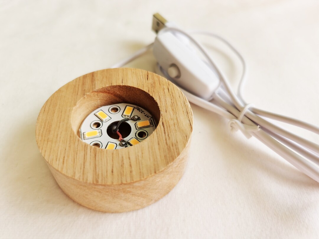 Warm Light Round Shape Wooden Led USB Light Base for Crystal - Etsy