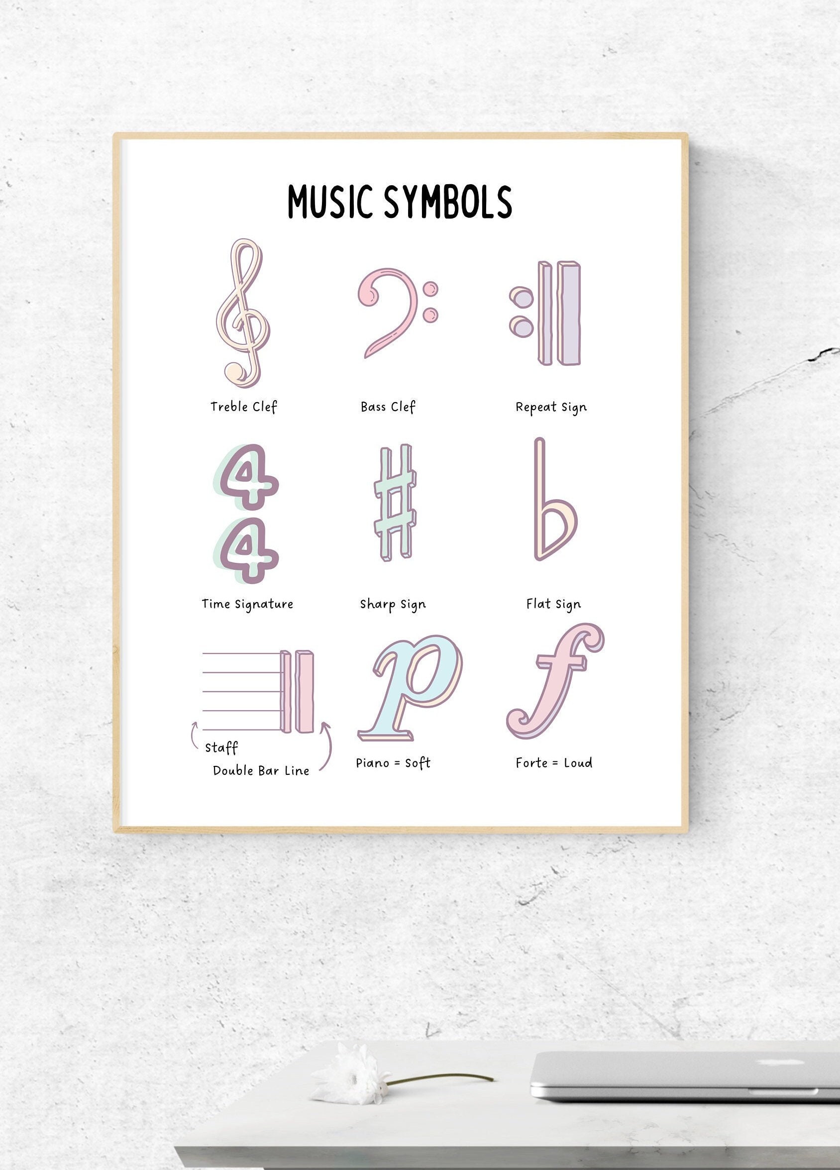 Music Symbols Poster, Treble Clef Symbol, Bass Clef Art, Repeat Sign ...
