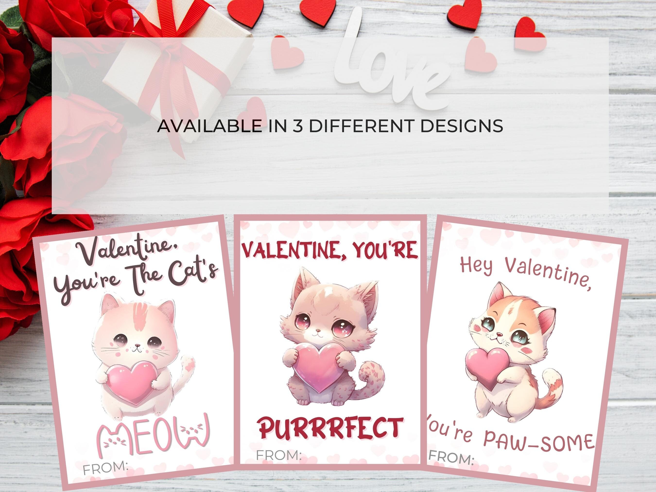 Printable Cat Valentine's Day Cards, Kitten Valentine Cards, Cat Lovers ...