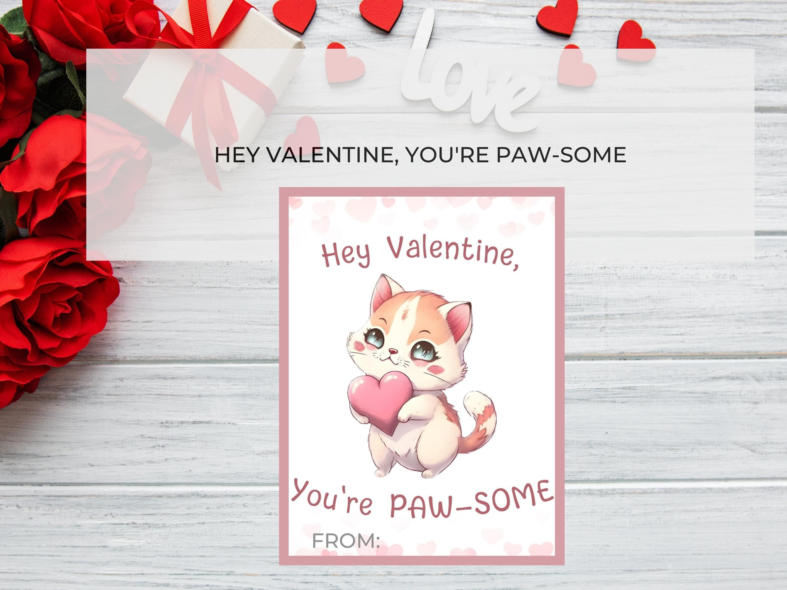 Printable Cat Valentine's Day Cards, Kitten Valentine Cards, Cat Lovers ...