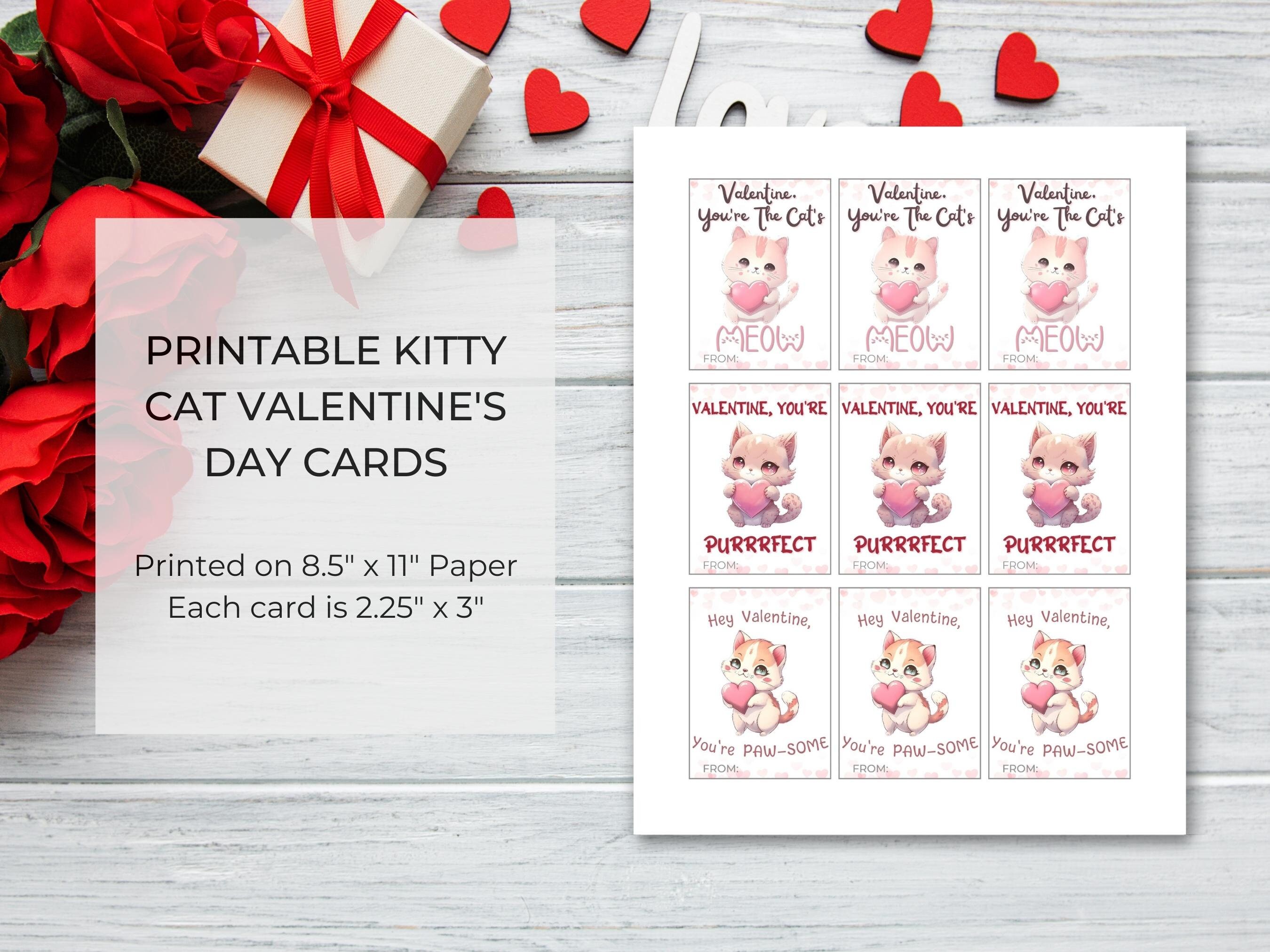 Printable Cat Valentine's Day Cards, Kitten Valentine Cards, Cat Lovers ...