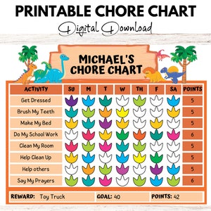 Dinosaur Themed Chore Chart, Reward Chart for Kids Who Love Dinosaurs ...