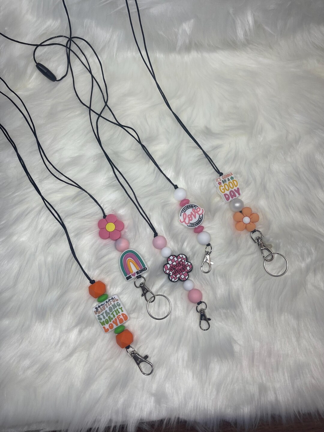 Positive Affirmation Teacher Lanyard, Beaded Lanyard, Lanyard, Silione ...