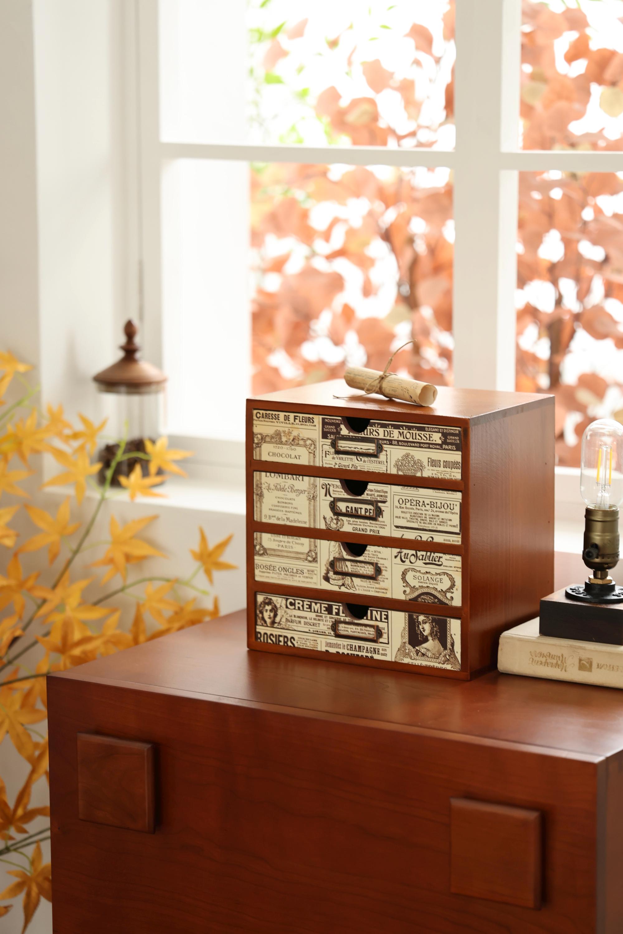 Vintage Ephemera Newsprint Custom UV Print Patten Desktop Wood Storage ...