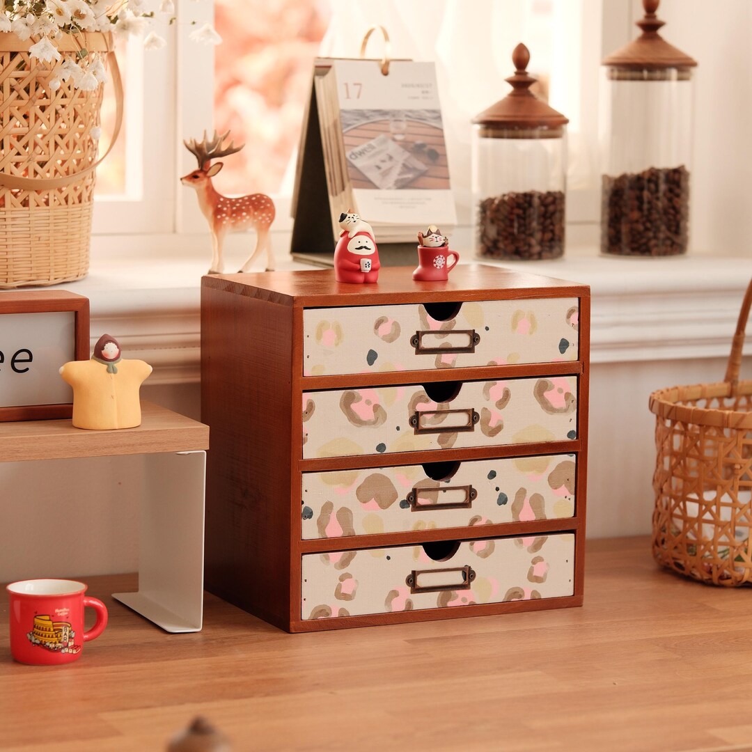 Leopard Paw Print Wooden Desk Organizer - Animal Pattern Desktop ...