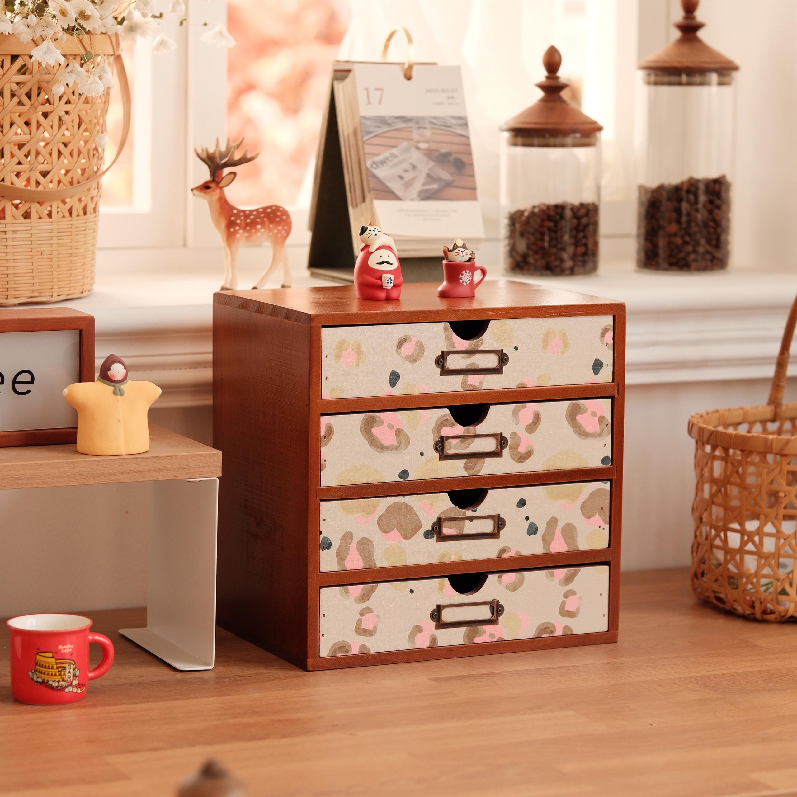 Leopard Paw Print Wooden Desk Organizer - Animal Pattern Desktop ...