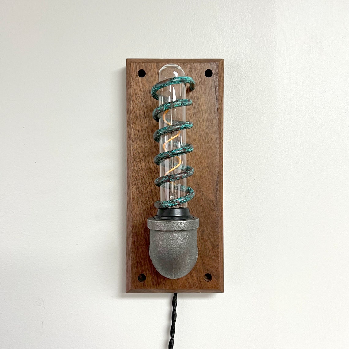 Steampunk Edison Sconce Lamp | Aged Copper & Walnut Wall Light for ...