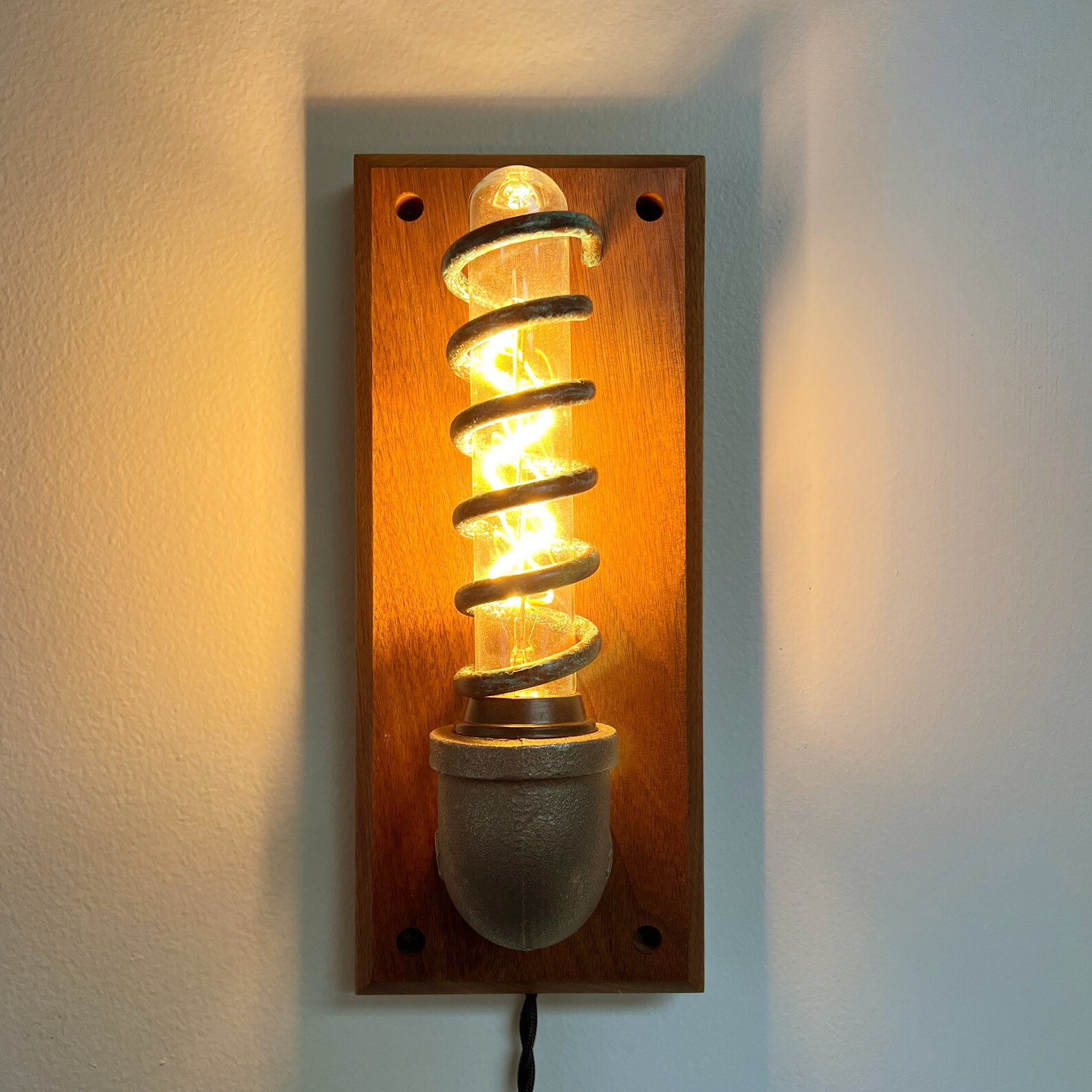 Steampunk Edison Sconce Lamp | Aged Copper & Walnut Wall Light for ...