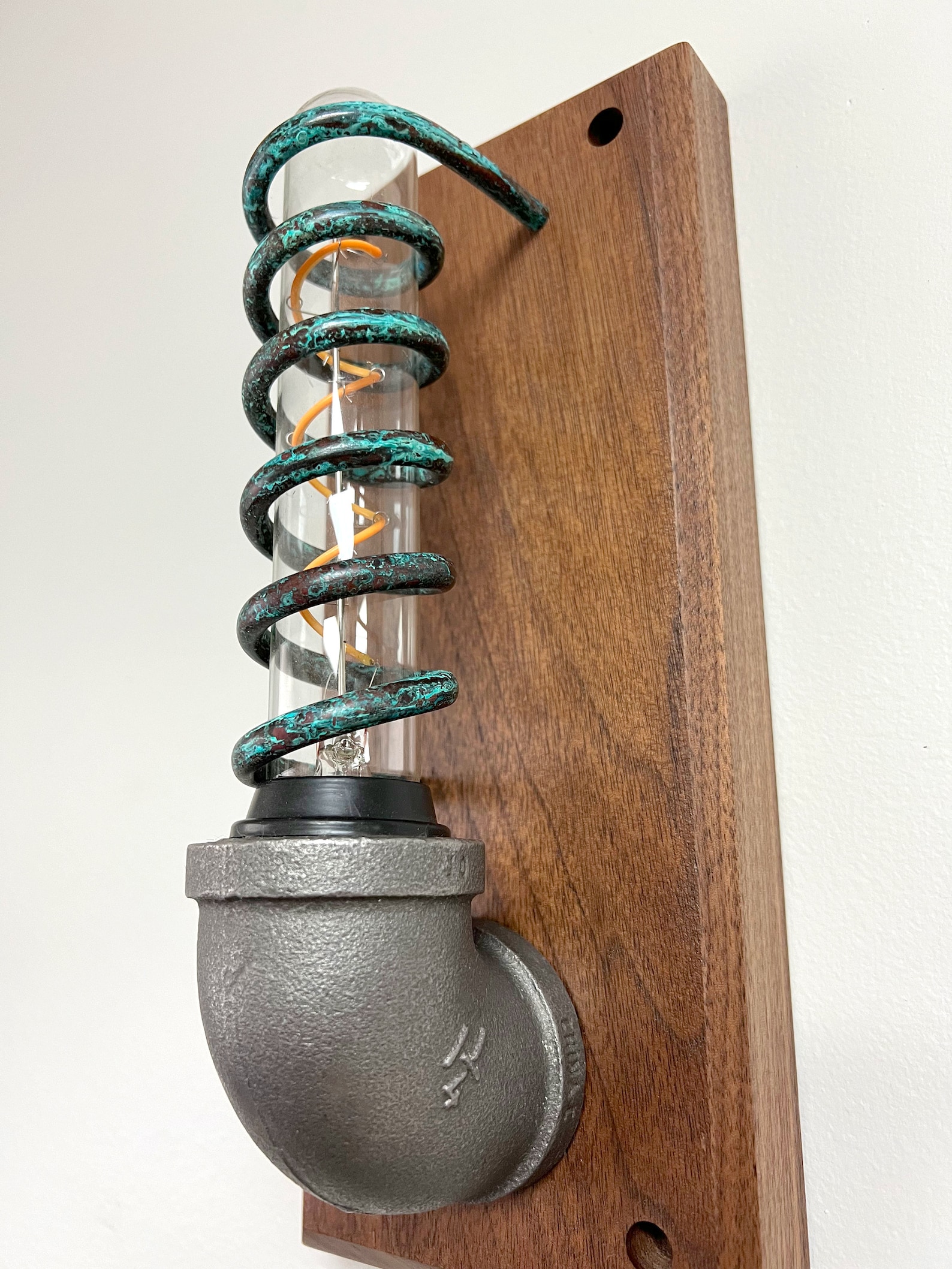 Steampunk Edison Sconce Lamp | Aged Copper & Walnut Wall Light for ...