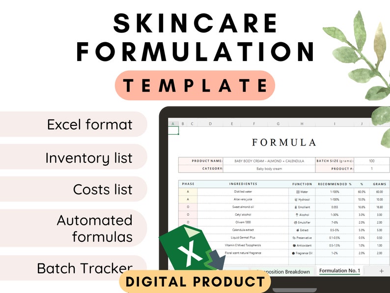 Skincare Formulation EASY and SIMPLE Template for Cosmetics Recipes ...