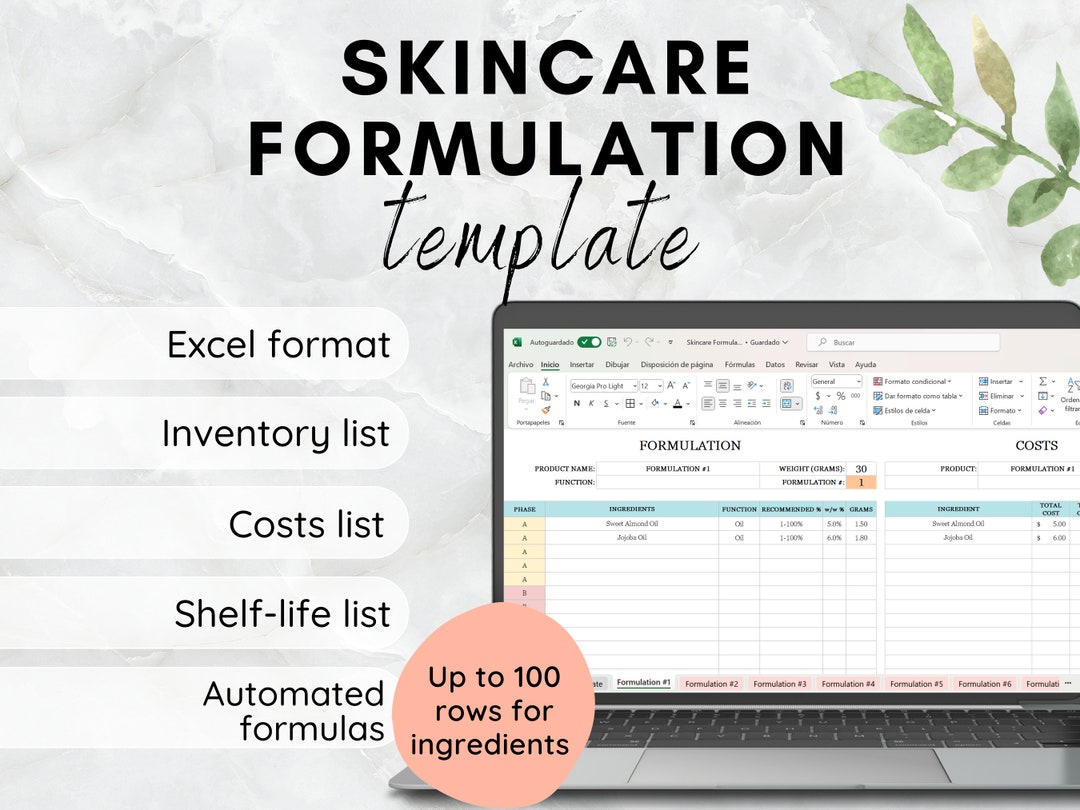 Skincare Formulation EASY and SIMPLE Template for Cosmetics Recipes ...