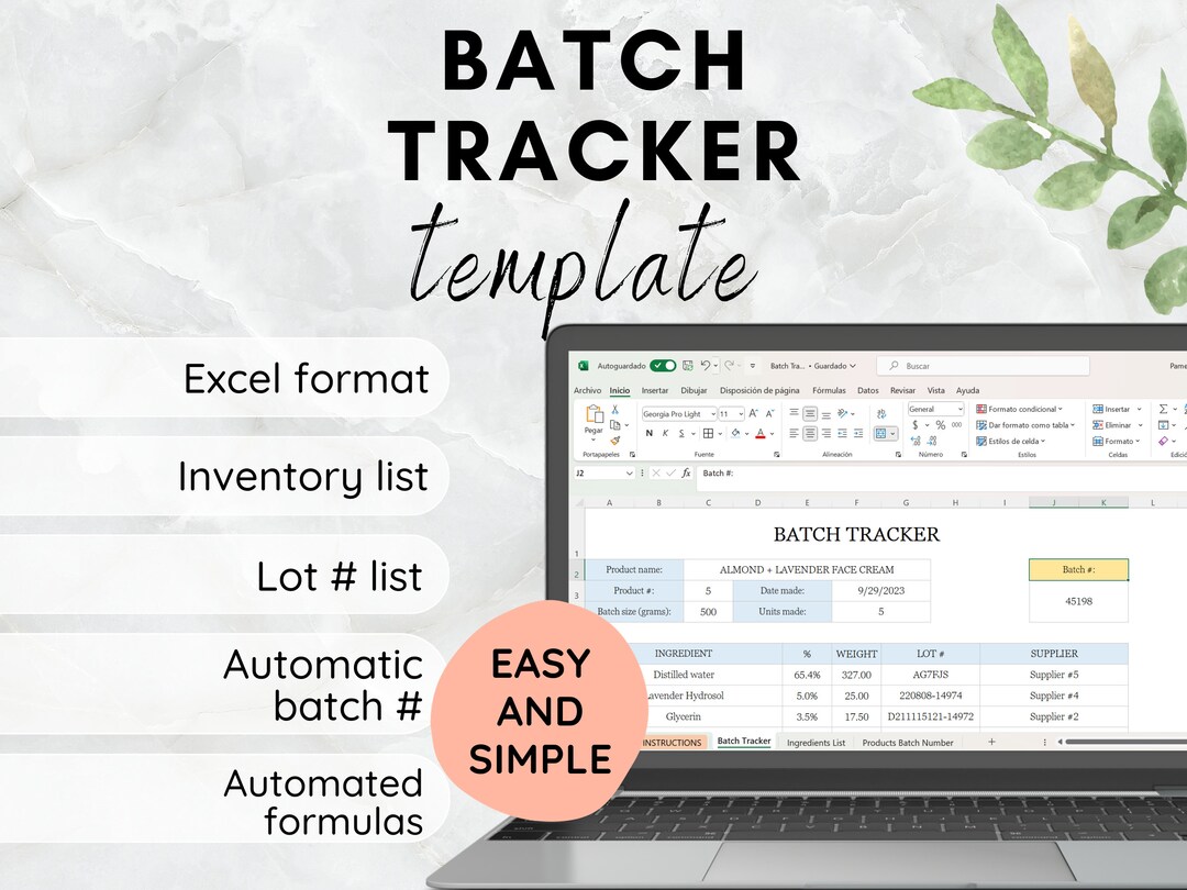 Batch Generator Skincare Formulations Template for Cosmetics Batch Tracker Formulations Natural ...