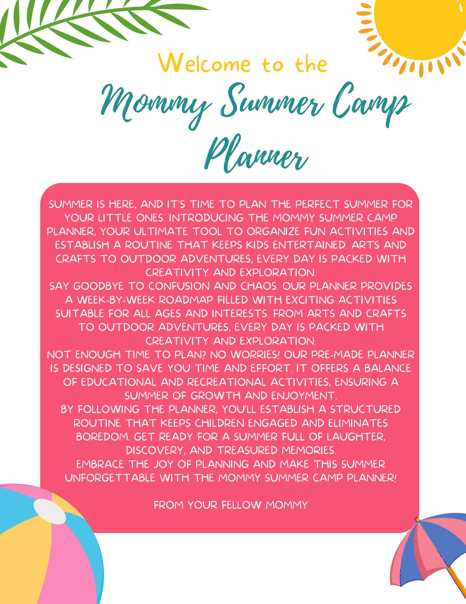 Mommy Summer Camp Planner canva - Etsy
