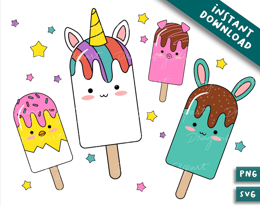 4 Bundle Kawaii Ice Cream Animals Svg Ice Cream Svg Summer Popsicle ...