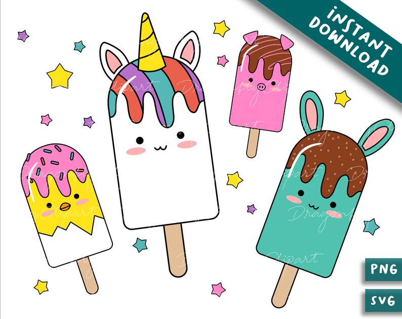 4 paquetes kawaii helado animales svg helado svg verano paletas paletas ...