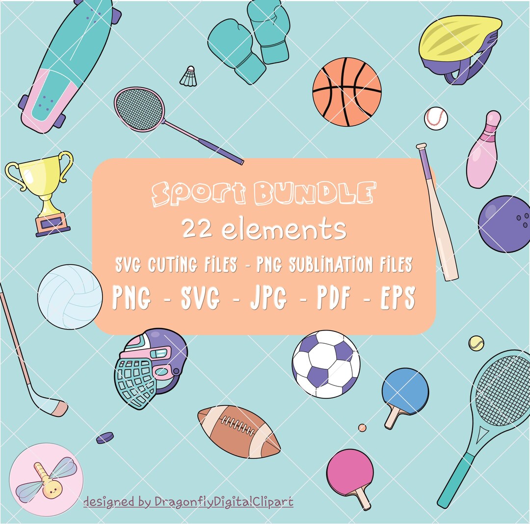Sport SVG Bundle, Sport Png Bundle, Kawaii Sport Equipment, Kawaii ...