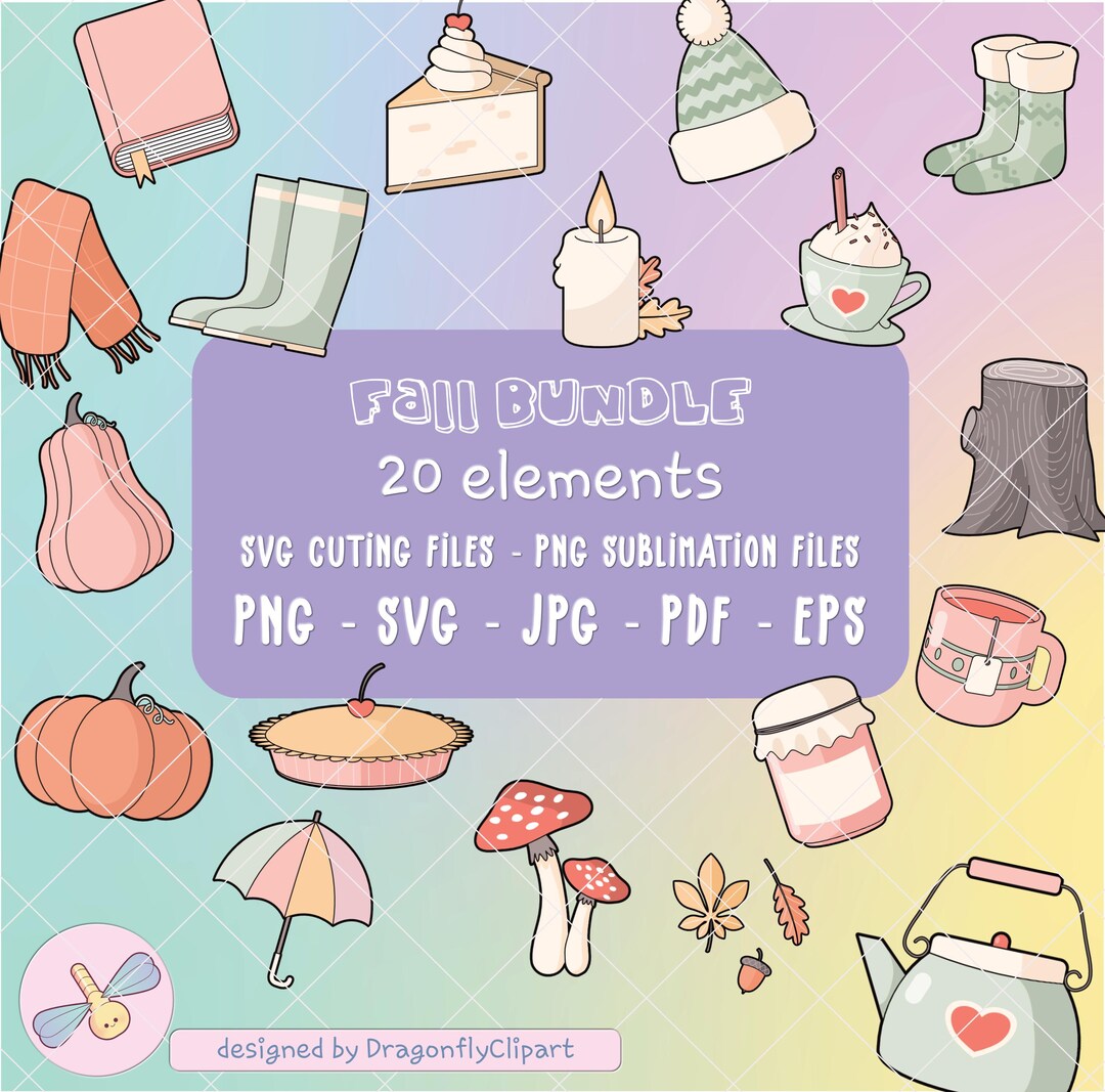 Kawaii Fall Bundle, Fall Svg Png, Cute Leaf Png, Pumpkin Clipart ...