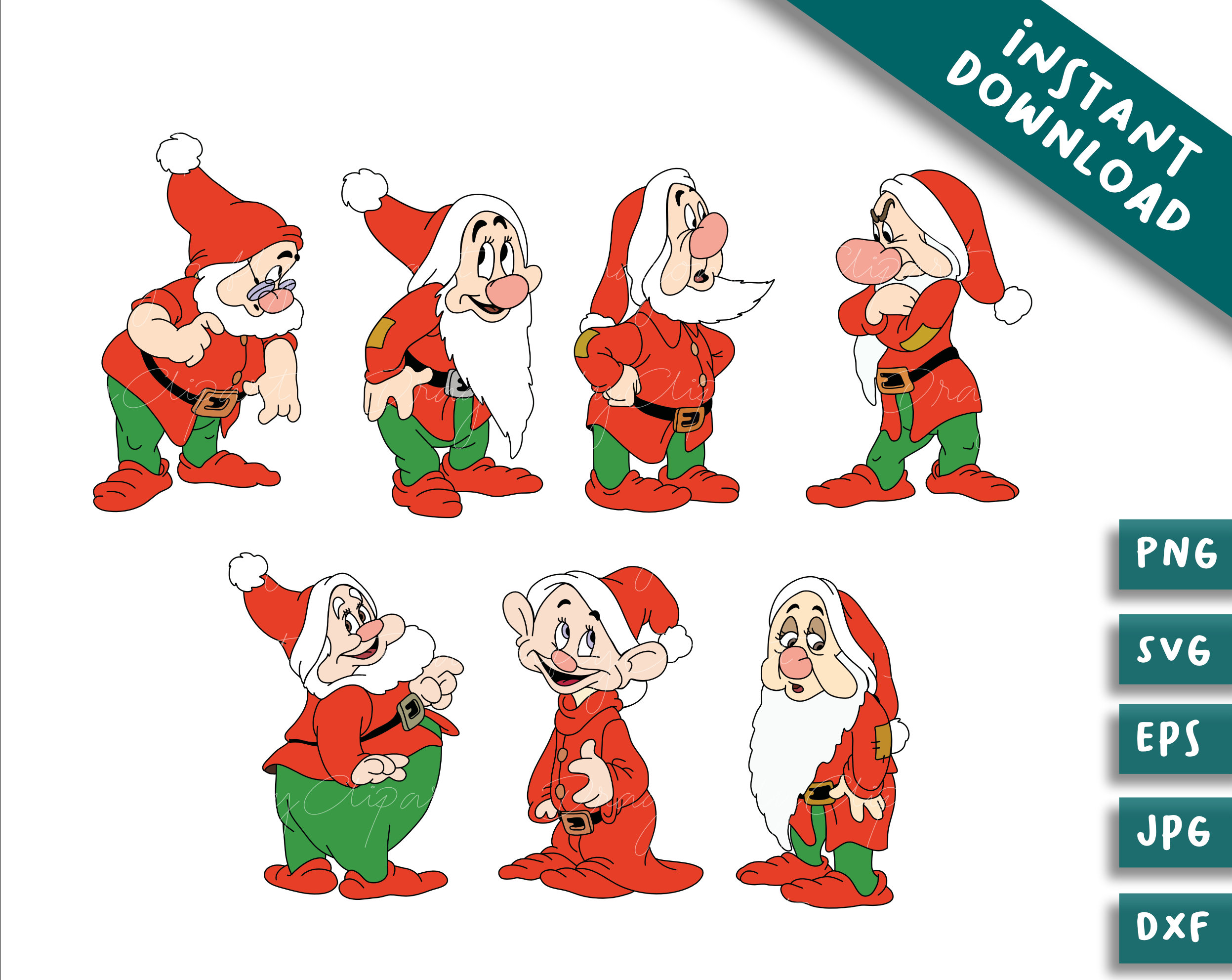 7 Dwarfs Christmas Clipart Bundle: SVG, PNG, Cricut (digital Download ...
