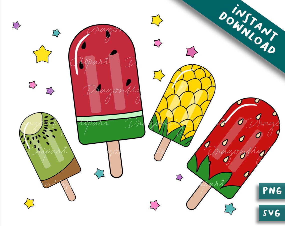 Colorful Popsicle Clipart Set: Summer Fruits (SVG, PNG) - Etsy