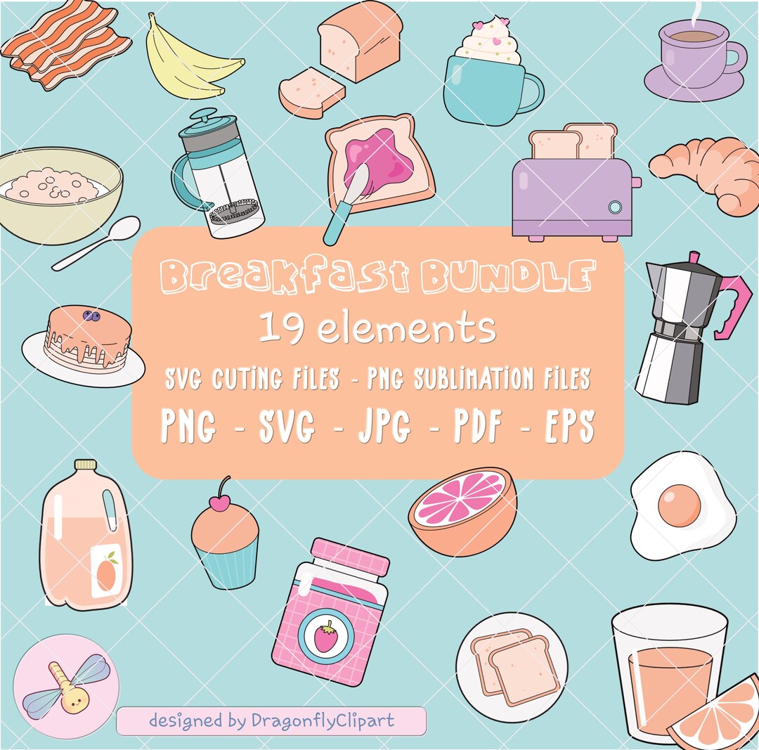 Kawaii Breakfast Bundle, Eggs Svg Png, Cute Toast Svg, Porridge Png ...