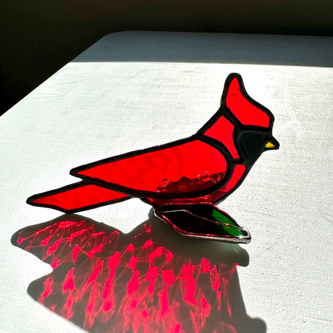 Male Cardinal Stained Glass Suncatcher: Songbird Decor, Tabletop Glass ...