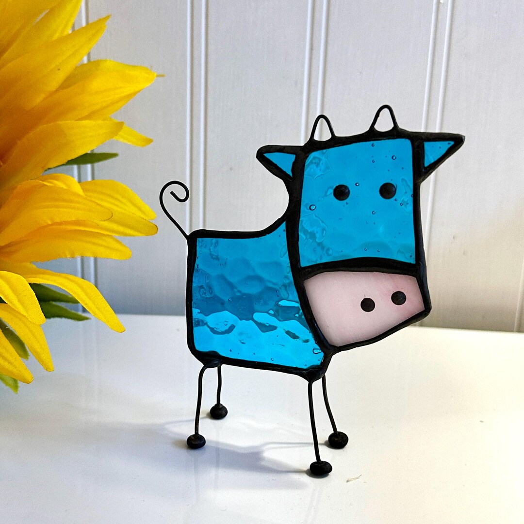 Stained Glass Cow Suncatcher/ Whimsical Windowsill Figurine or Tabletop ...