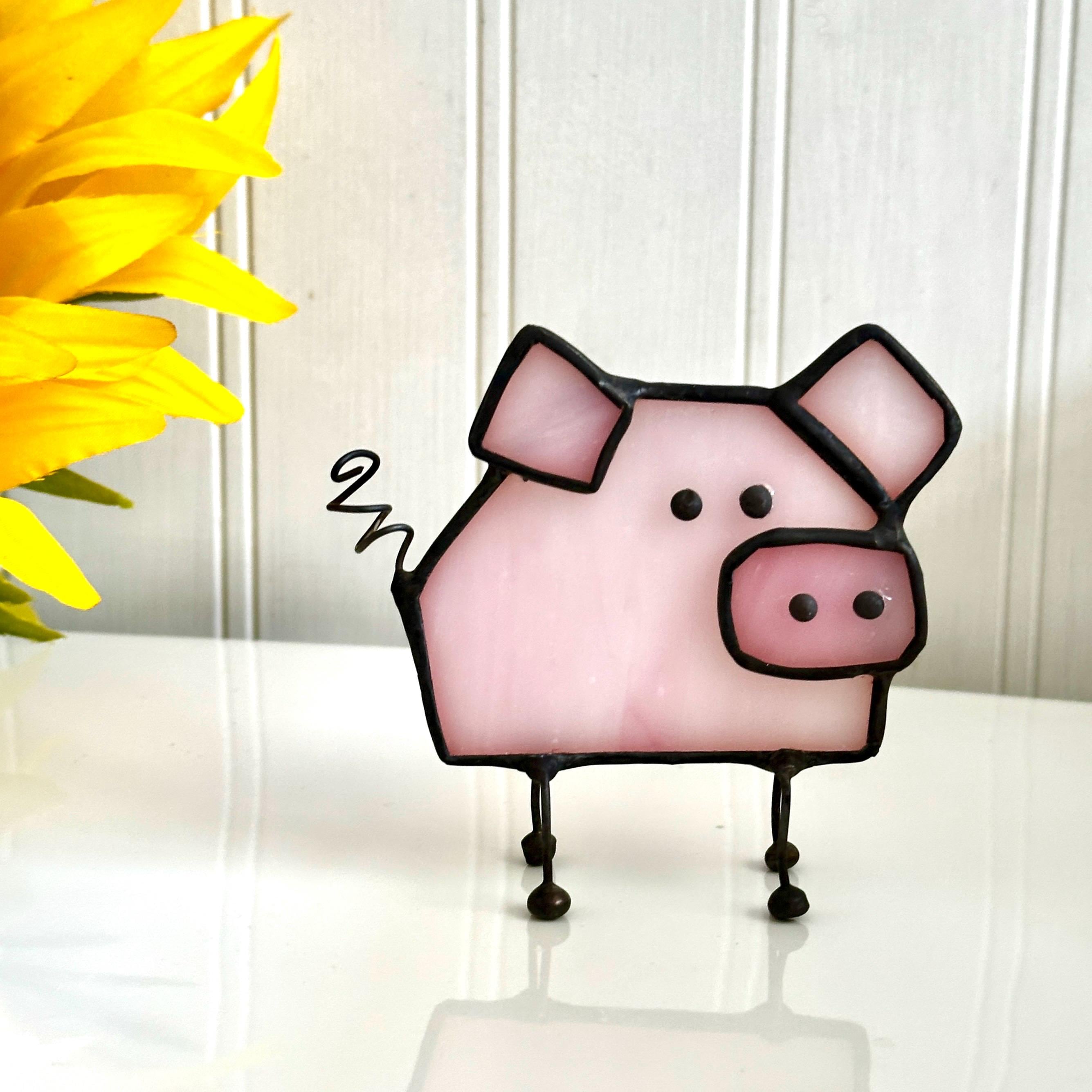 Stained Glass Pig Suncatcher/ Whimsical Windowsill Figurine or Tabletop ...