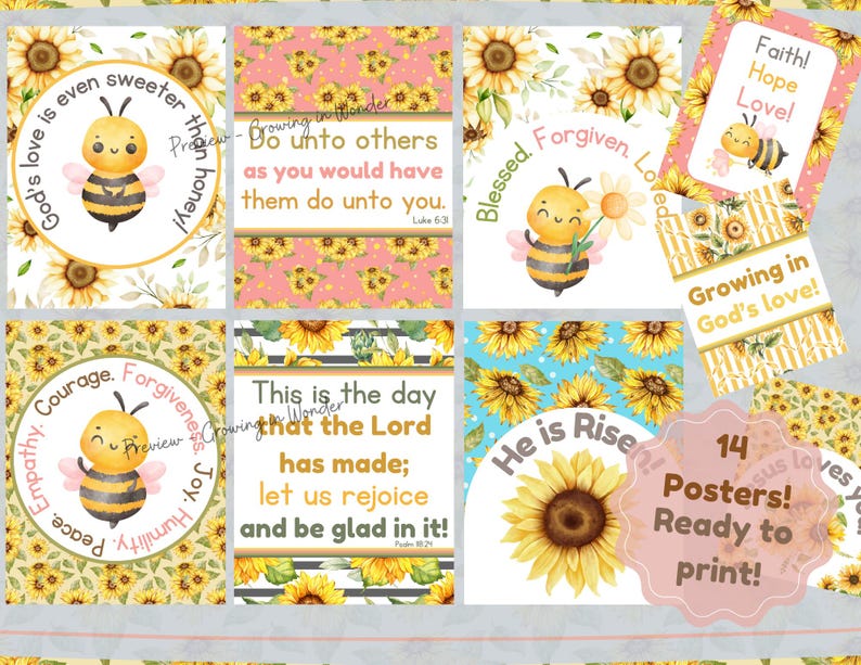 Spring Bee Bible Bulletin Board Posters, Christian/religious Classroom ...