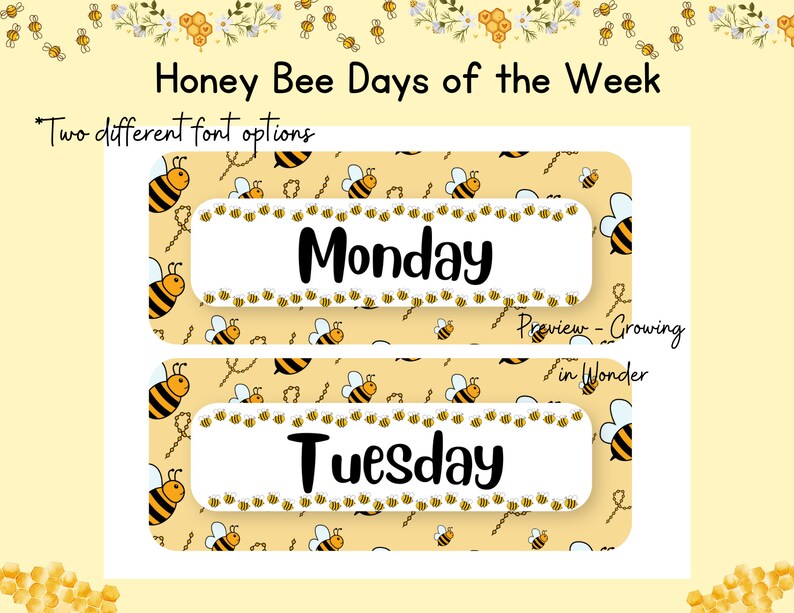 Honey Bee Days of the Week - Etsy