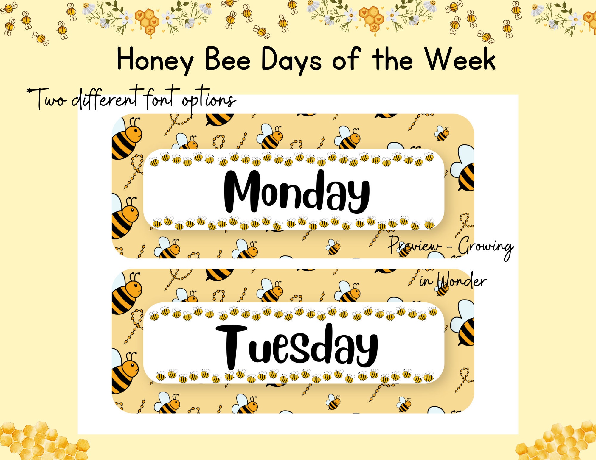Honey Bee Days of the Week - Etsy