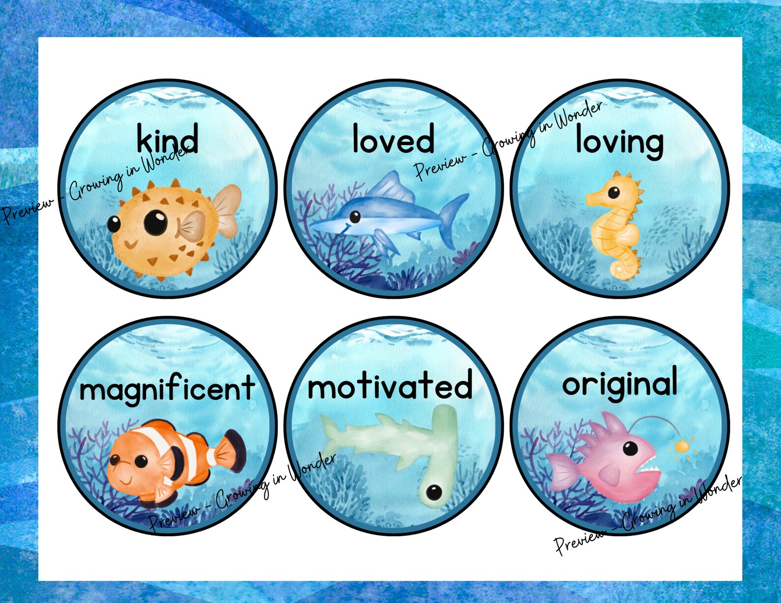 Affirmation Station, Ocean Animal Theme, Classroom Bulletin Board Decor ...