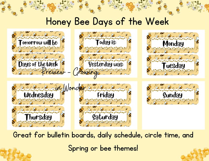 Honey Bee Days of the Week - Etsy