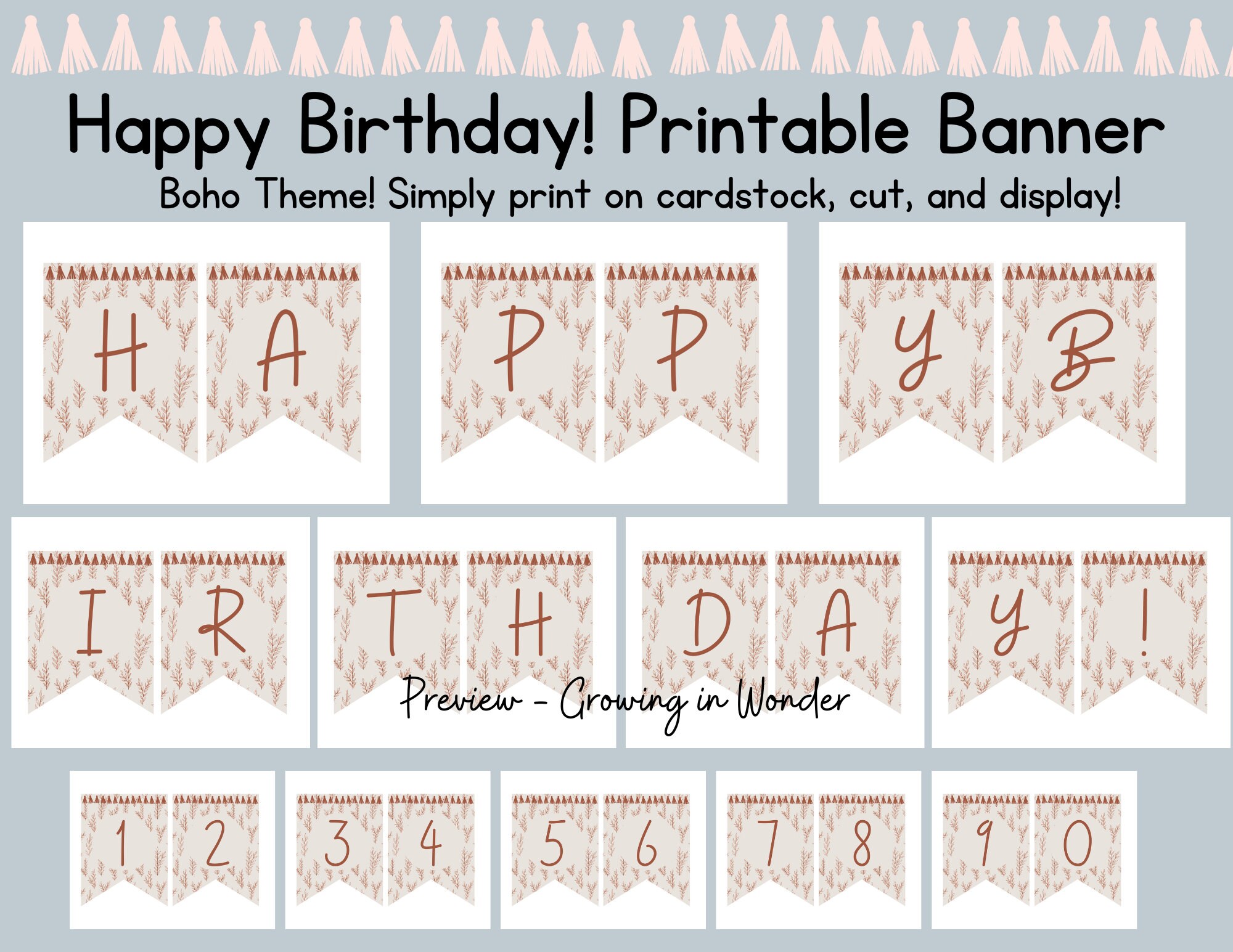 Happy Birthday Printable Boho Banner - Etsy