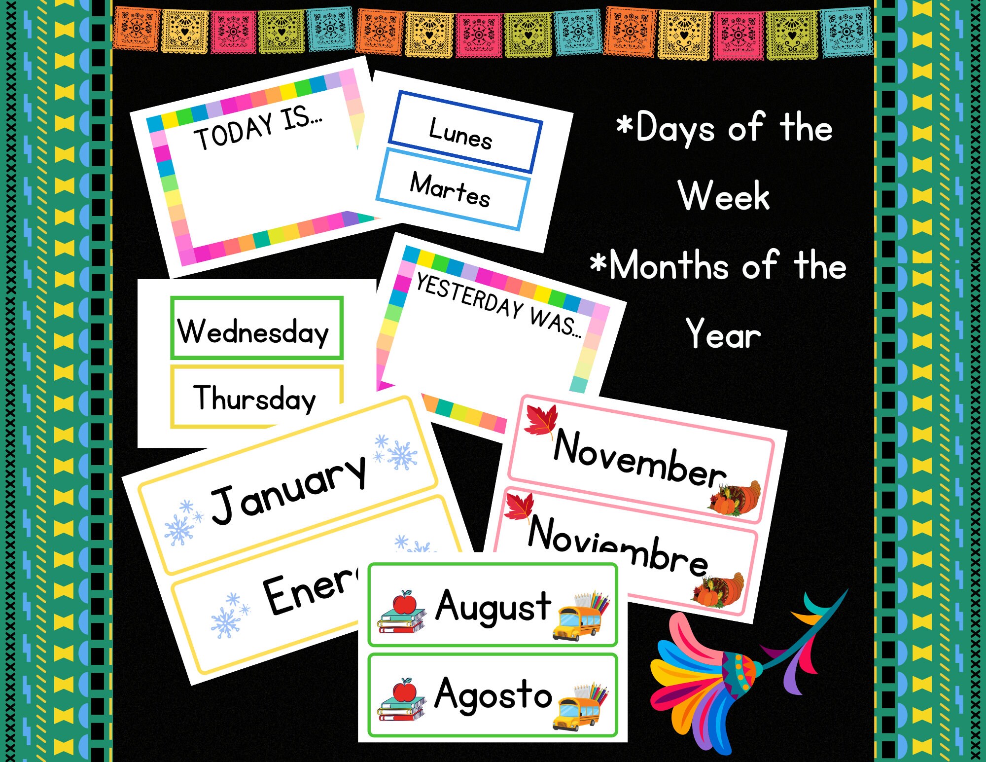 Spanish: Colors, Days of the Week, Months of the Year, Numbers - Etsy