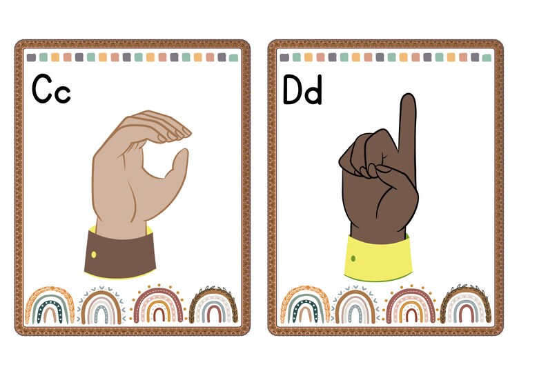 American Sign Language Alphabet Flashcards - Boho, Rainbow, and Animal ...