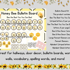 Honey Bee Classroom Bundle: Bulletin Board Kit, Bookmarks, Alphabet ...