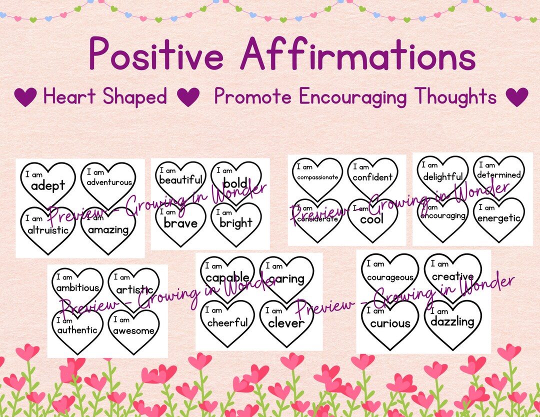Positive Affirmations - Growth Mindset, Heart Decor, Bulletin Boards - Etsy