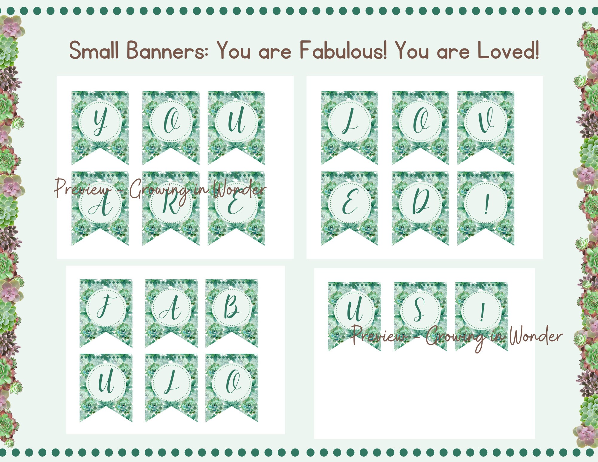 Printable Happy Birthday Banner, Succulent Plant Theme - Etsy