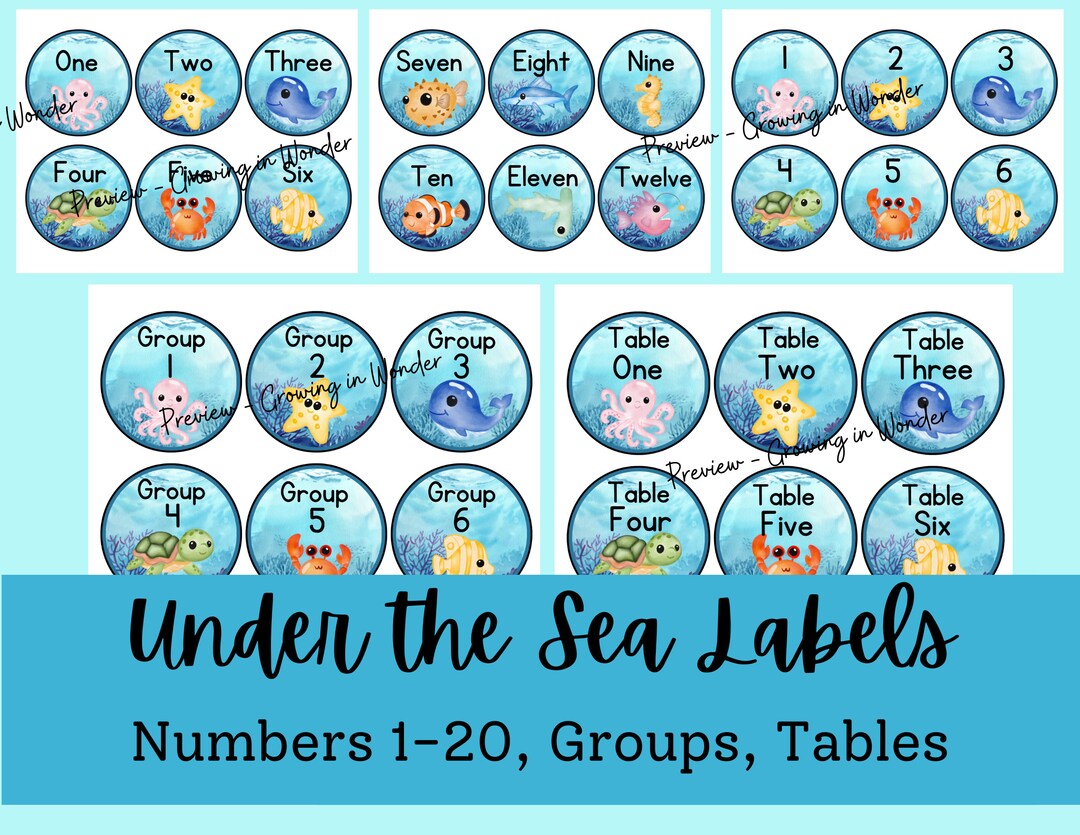 Under the Sea, Ocean Theme Numbers, Groups, and Table Labels 1-20 - Etsy