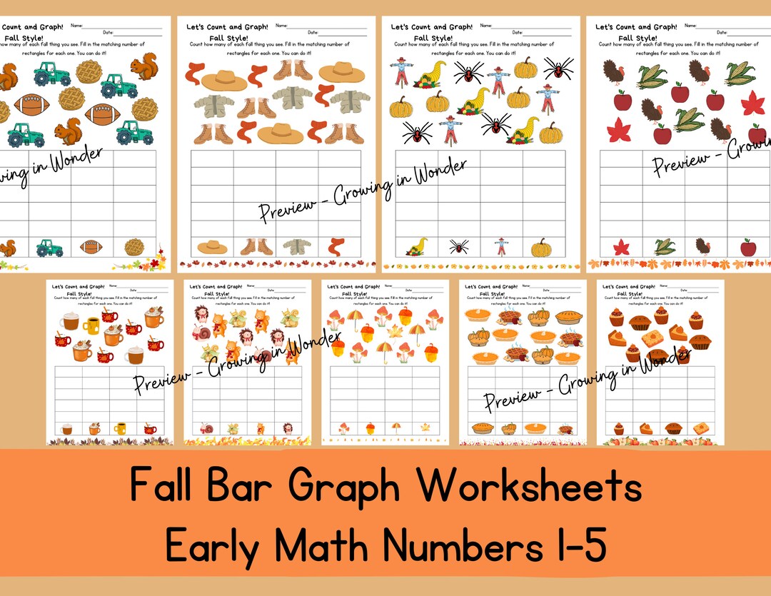 Fall Math Worksheets, Bar Graph Numbers 1-5 - Etsy