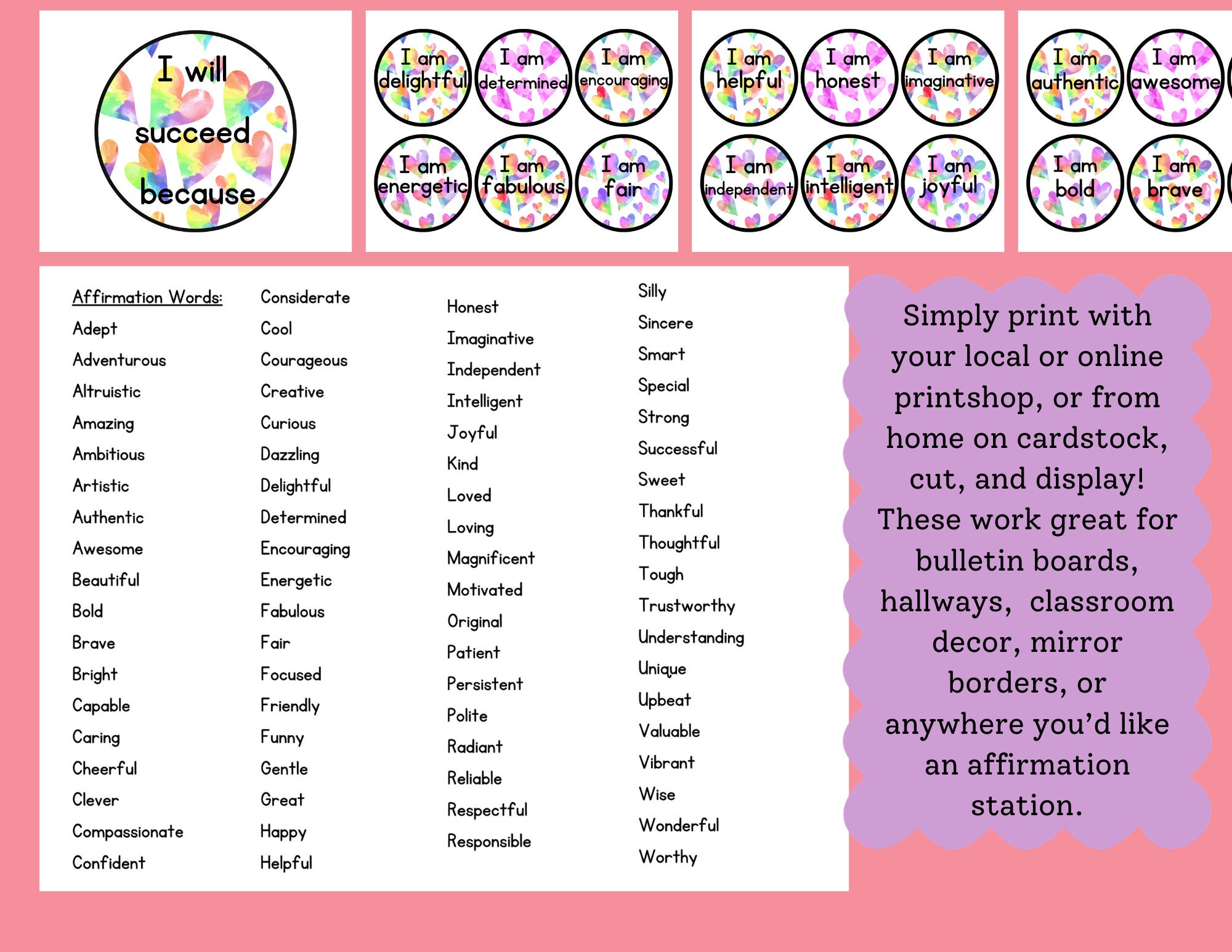 Valentine Hearts Affirmation Station, Positive Affirmations, Classroom ...