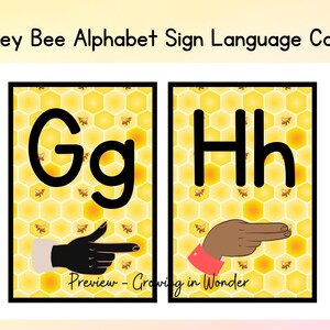 Honey Bee Printable Alphabet Cards, Sign Language Alphabet Flashcards ...