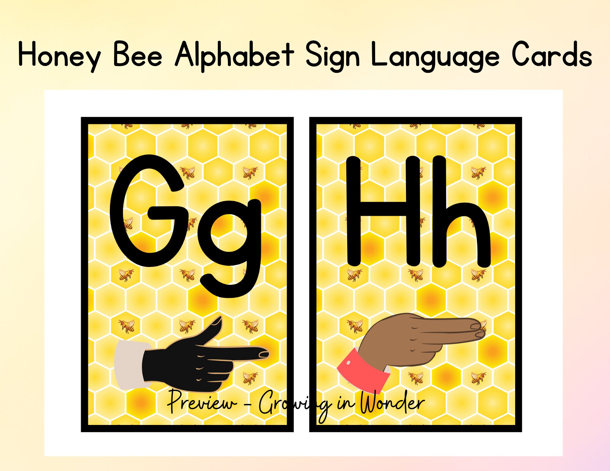 Honey Bee Printable Alphabet Cards, Sign Language Alphabet Flashcards ...